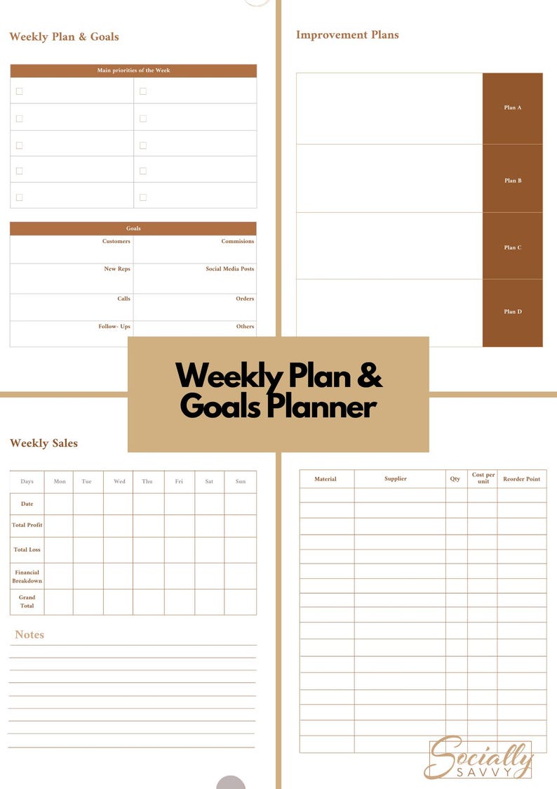 Customizable Weekly Plan and Goals Planner | Editable Canva Template - Etsy