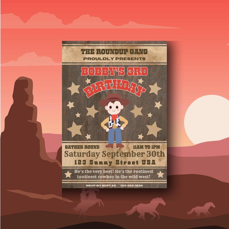 Kids Cowboy Birthday Party Invitation, Toy Cowboy Birthday Party ...