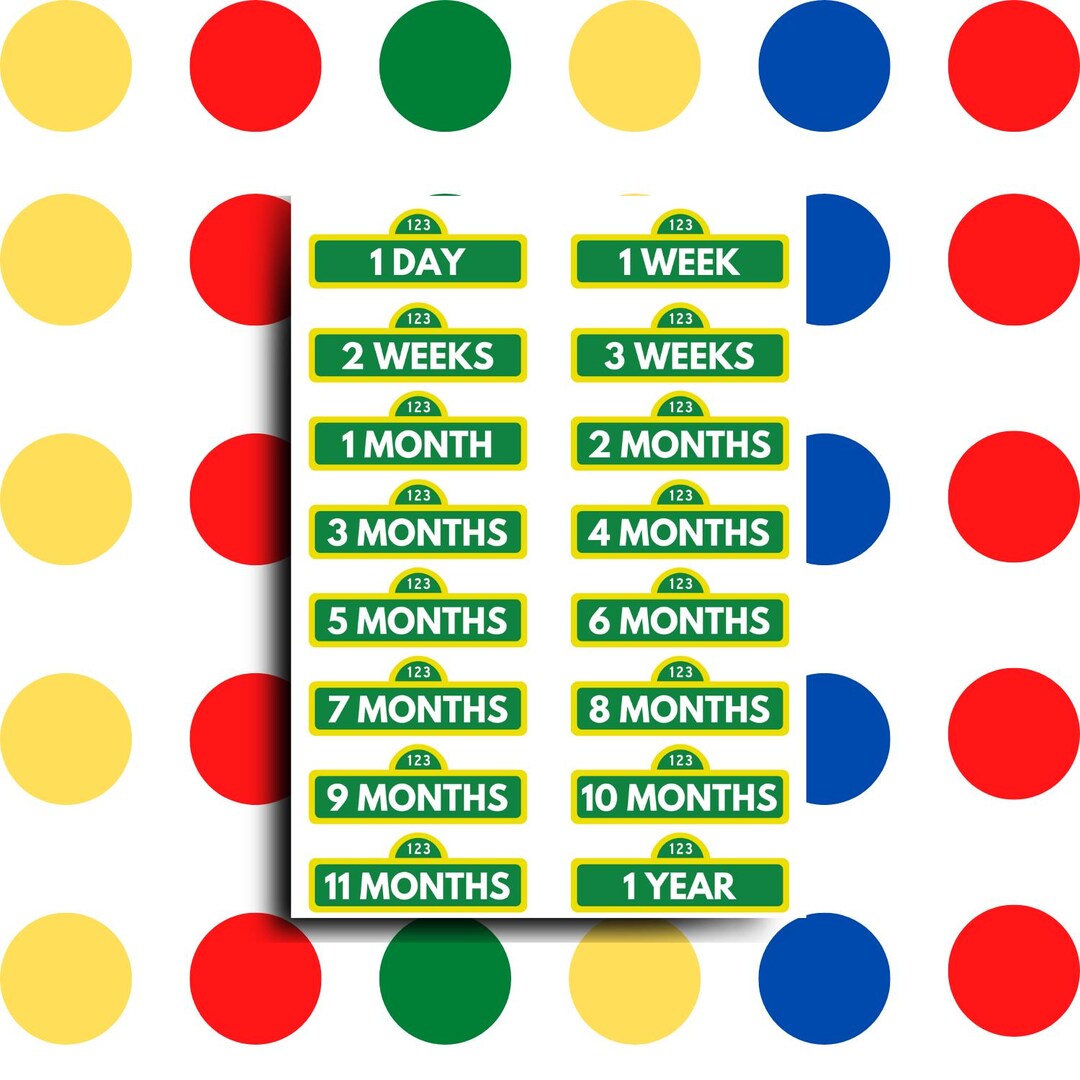 Sunny Day One Year Birthday Month Labels, First Year Month by Month ...