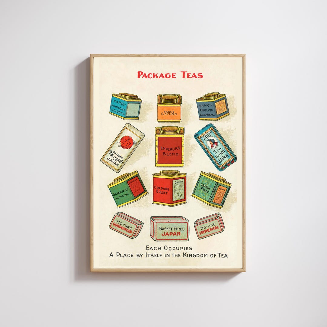 Vintage Illustrated Tea Tins Poster | Tea Drinker Art Print | Colorful ...