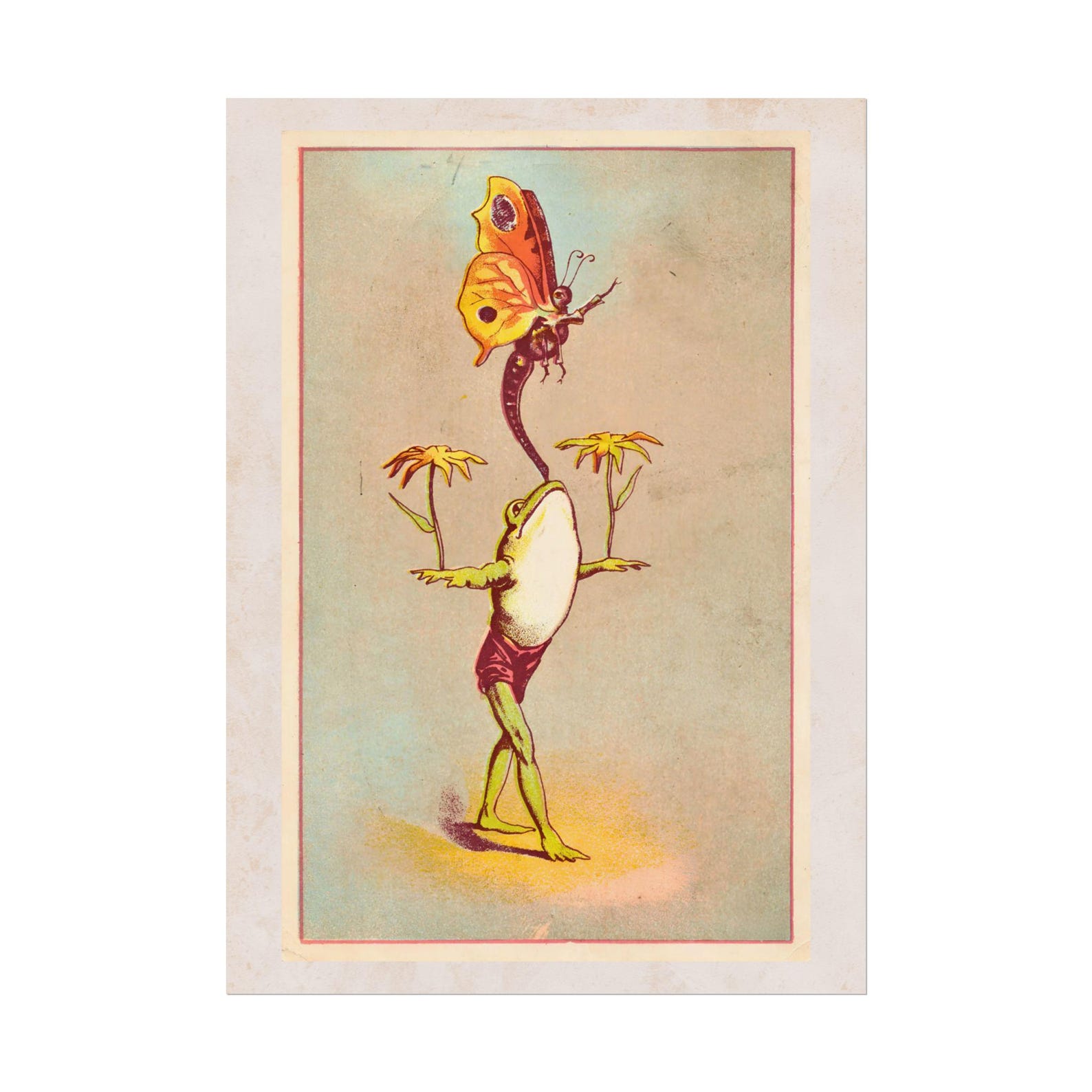 Vintage Acrobat Frog & Butterfly Print | Sewing Machine Ad - Etsy