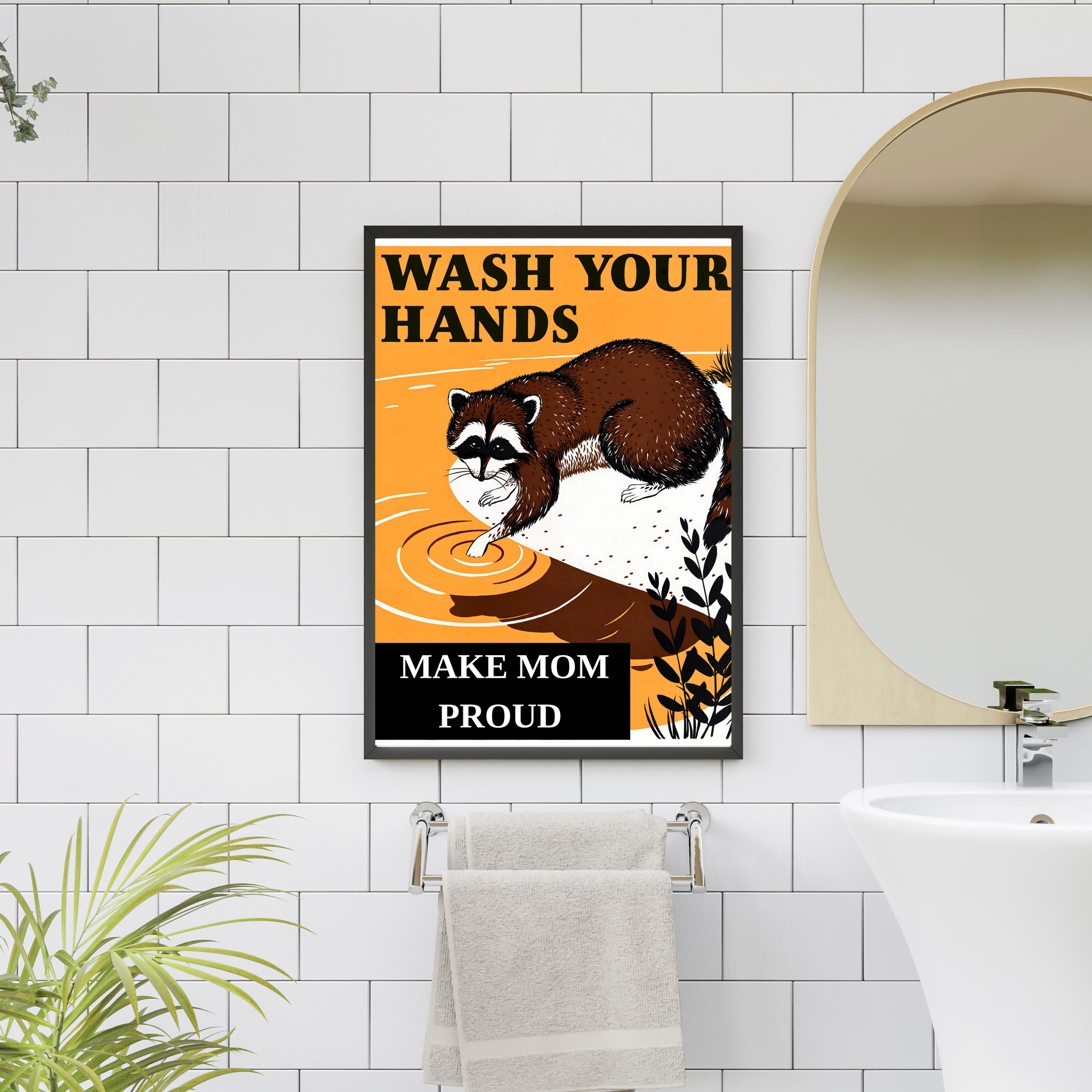 Funny Hand Washing Sign | Wash Your Hands Vintage Animal Print | Quirky ...