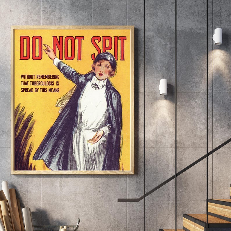 Vintage DO NOT SPIT Poster | Disease Awareness Art | Nurse Illustration ...