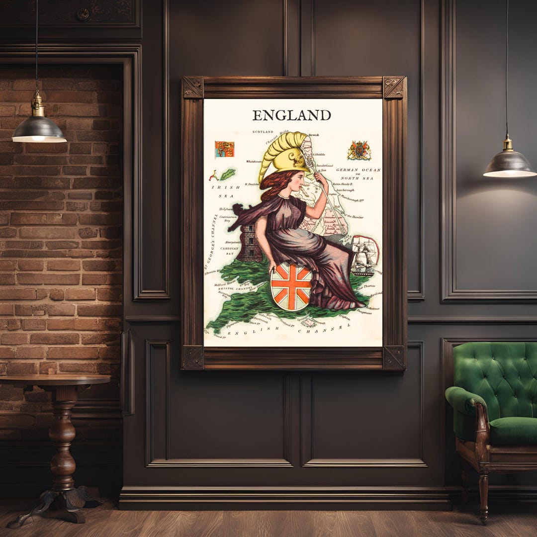 Vintage England Map Poster: British Heritage Illustration - Etsy UK