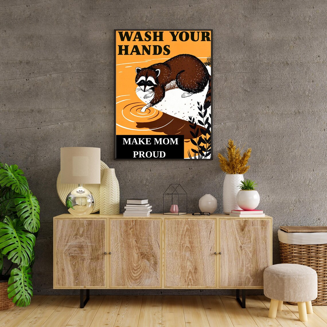 Funny Hand Washing Sign | Wash Your Hands Vintage Animal Print | Quirky ...