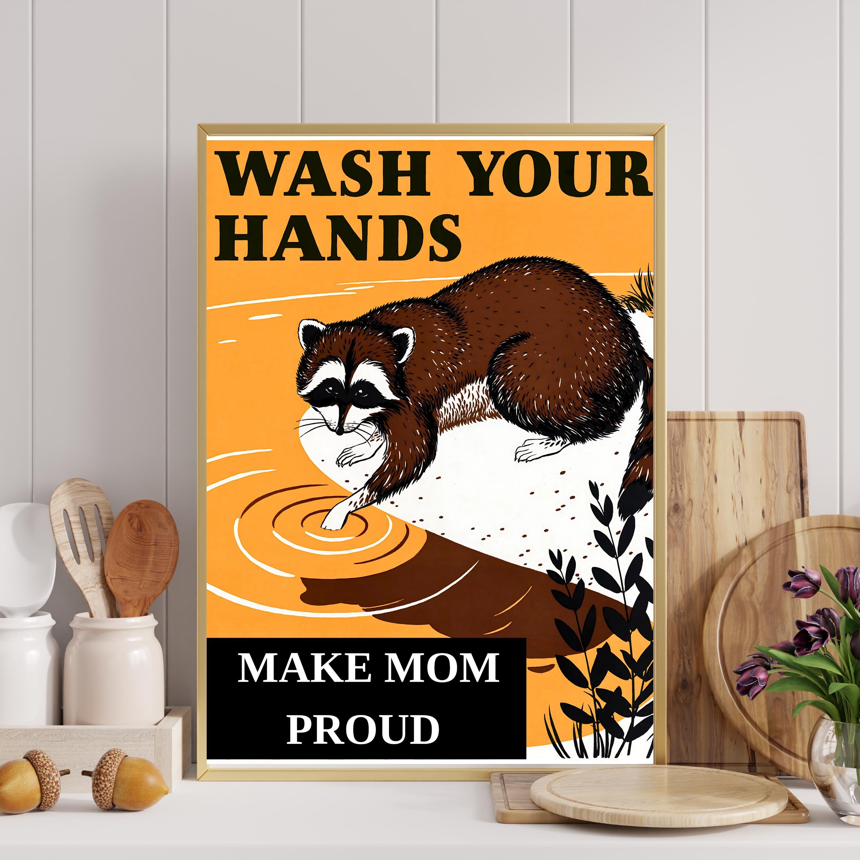 Funny Hand Washing Sign Wash Your Hands Vintage Animal Print Quirky ...