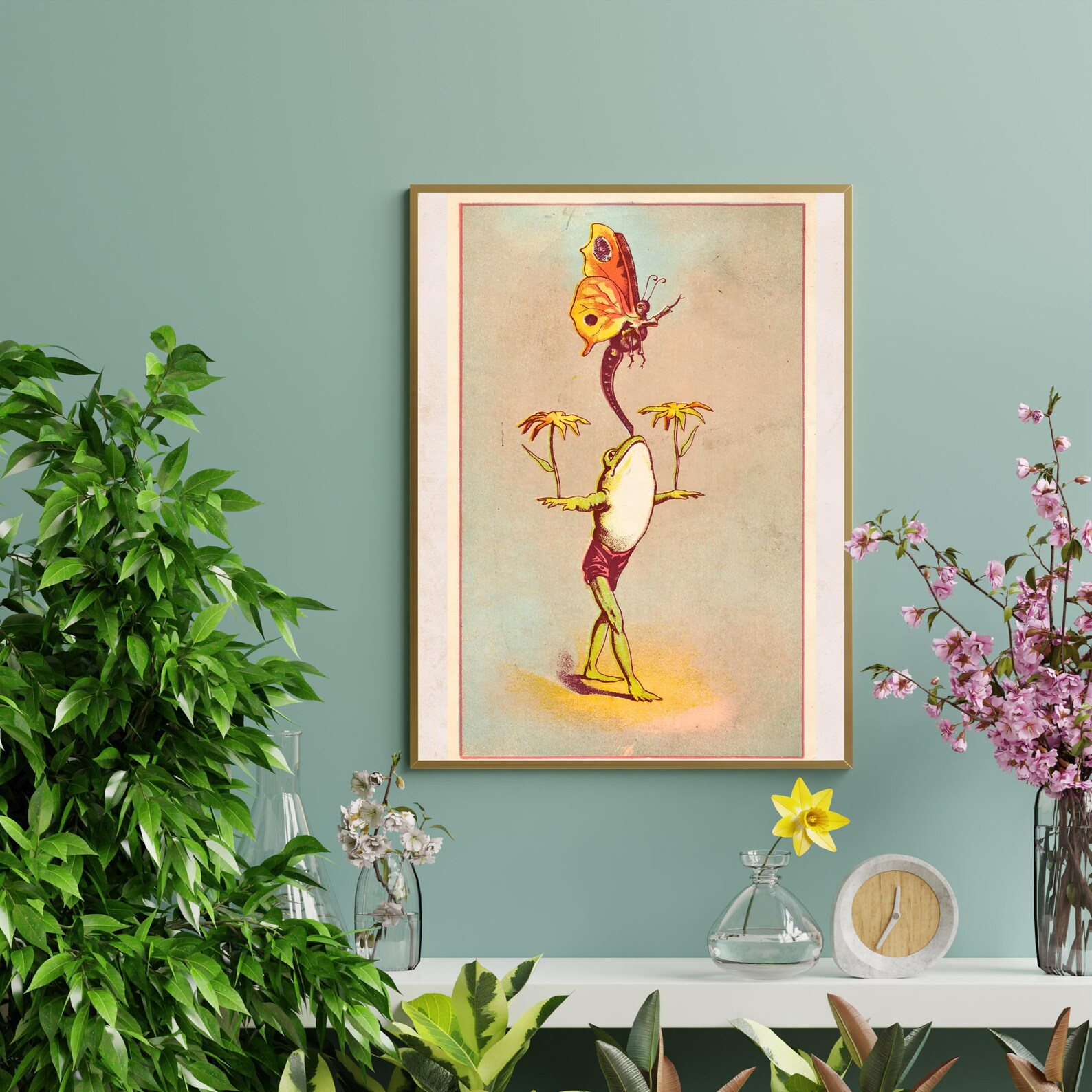 Vintage Acrobat Frog & Butterfly Print | Sewing Machine Ad - Etsy