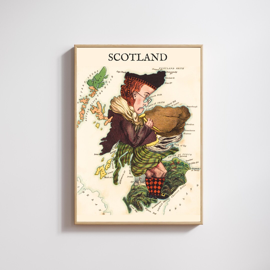 Vintage Scotland Map Art Poster | Scottish Heritage and Culture Decor ...