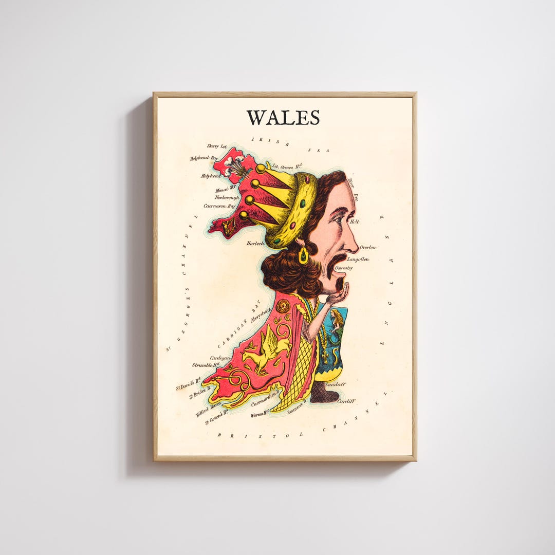 Vintage Map of Wales Poster | Welsh Heritage Wall Art | Cymru Map ...