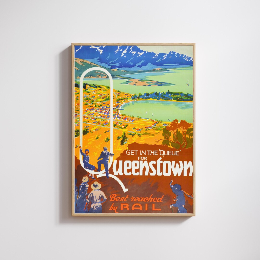Vintage Queenstown Travel Poster | Retro New Zealand Scenic Railway Art ...