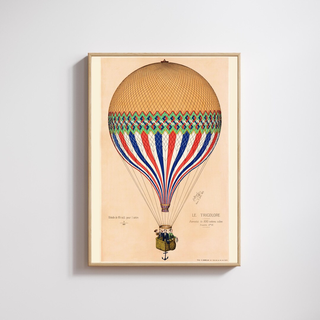 Vintage Hot Air Balloon Poster | Le Tricolore French Balloon Ascension ...