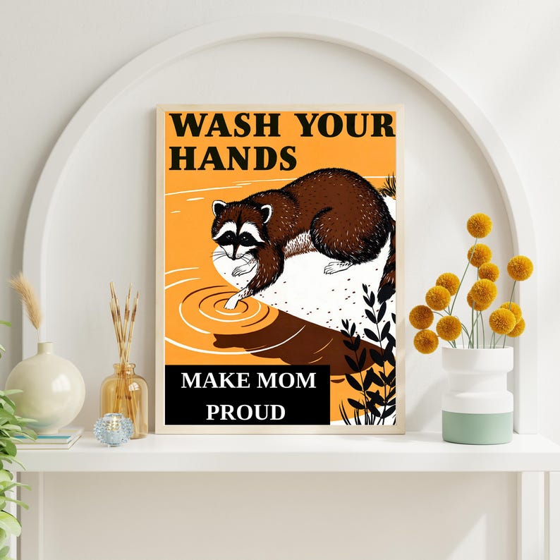 Funny Hand Washing Sign | Wash Your Hands Vintage Animal Print | Quirky ...