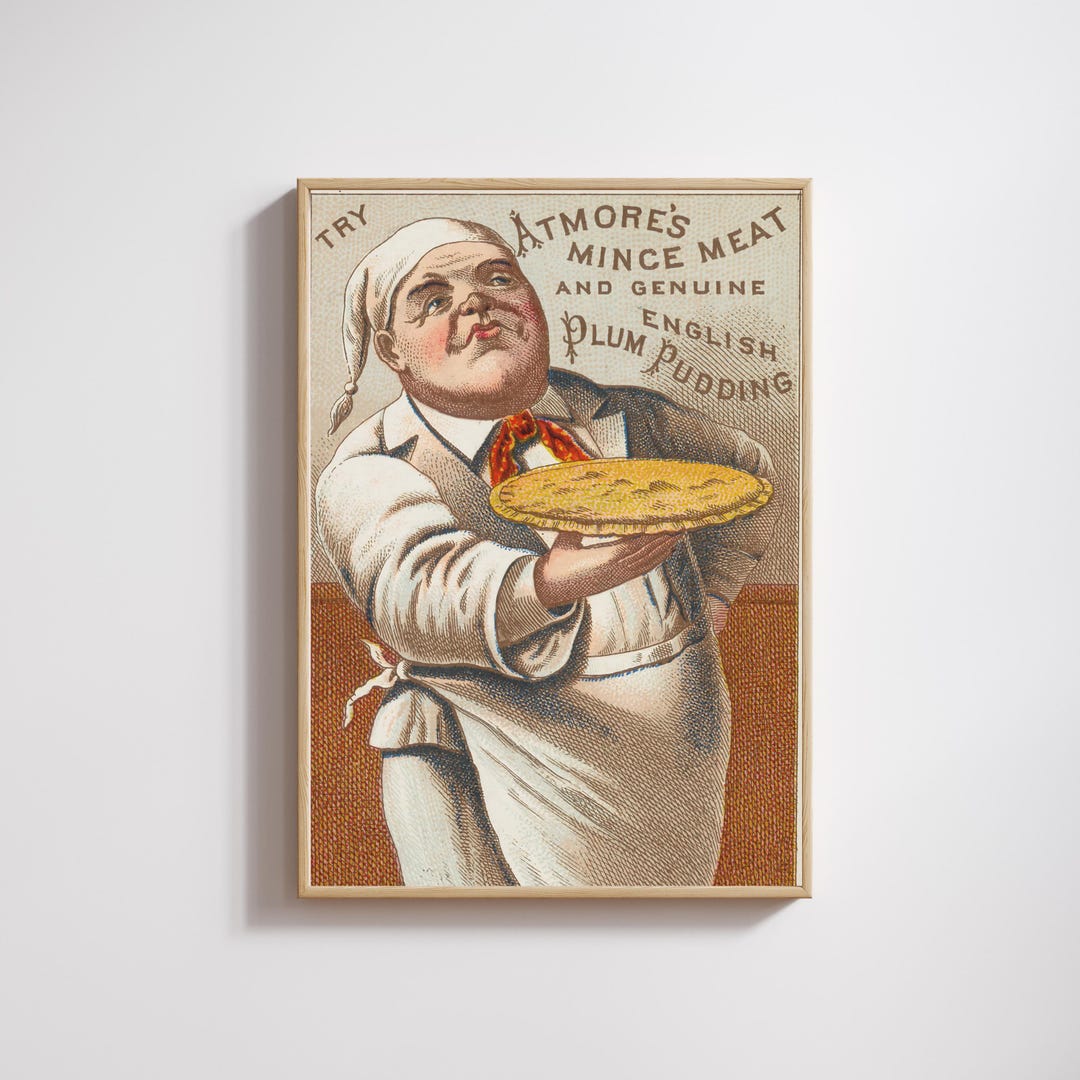 Vintage Baker Illustration | Christmas Mince Pie & Plum Pudding Print ...