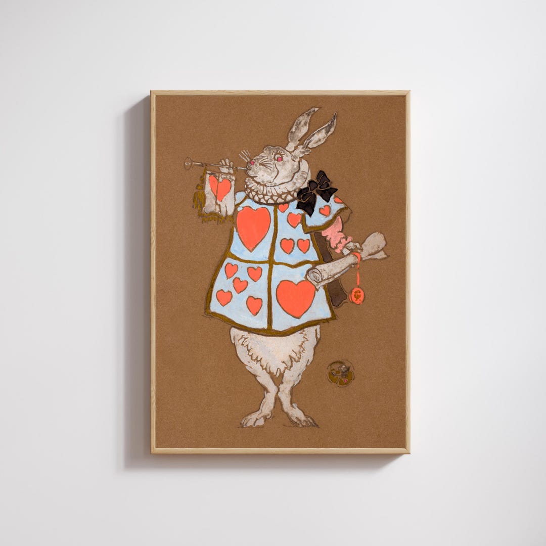 Vintage White Rabbit Herald Illustration Poster | Vintage Alice in ...