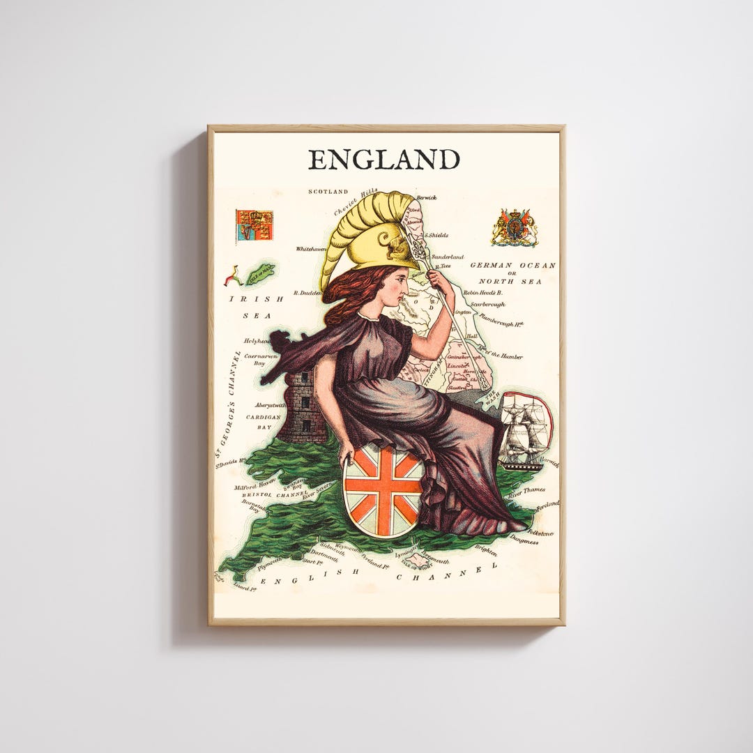 Vintage England Map Illustration Poster | British Decor Poster | United ...