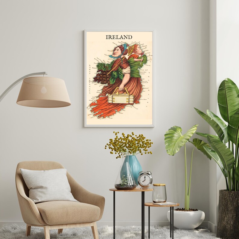Vintage Ireland Map Art Print: Irish Heritage Decor - Etsy
