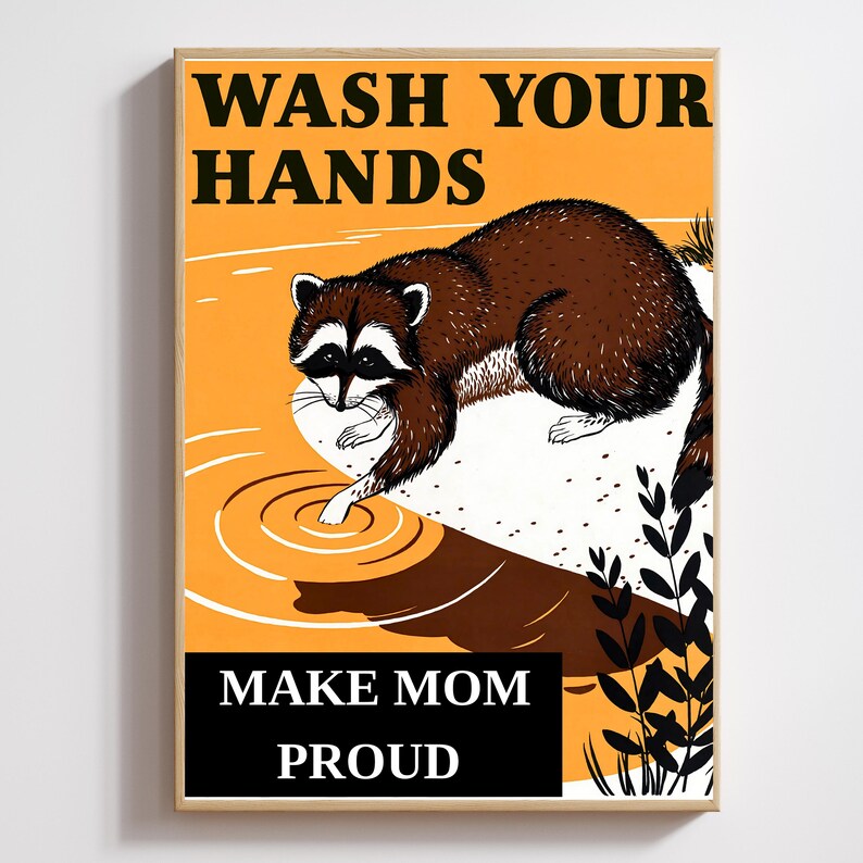 Funny Hand Washing Sign | Wash Your Hands Vintage Animal Print | Quirky ...