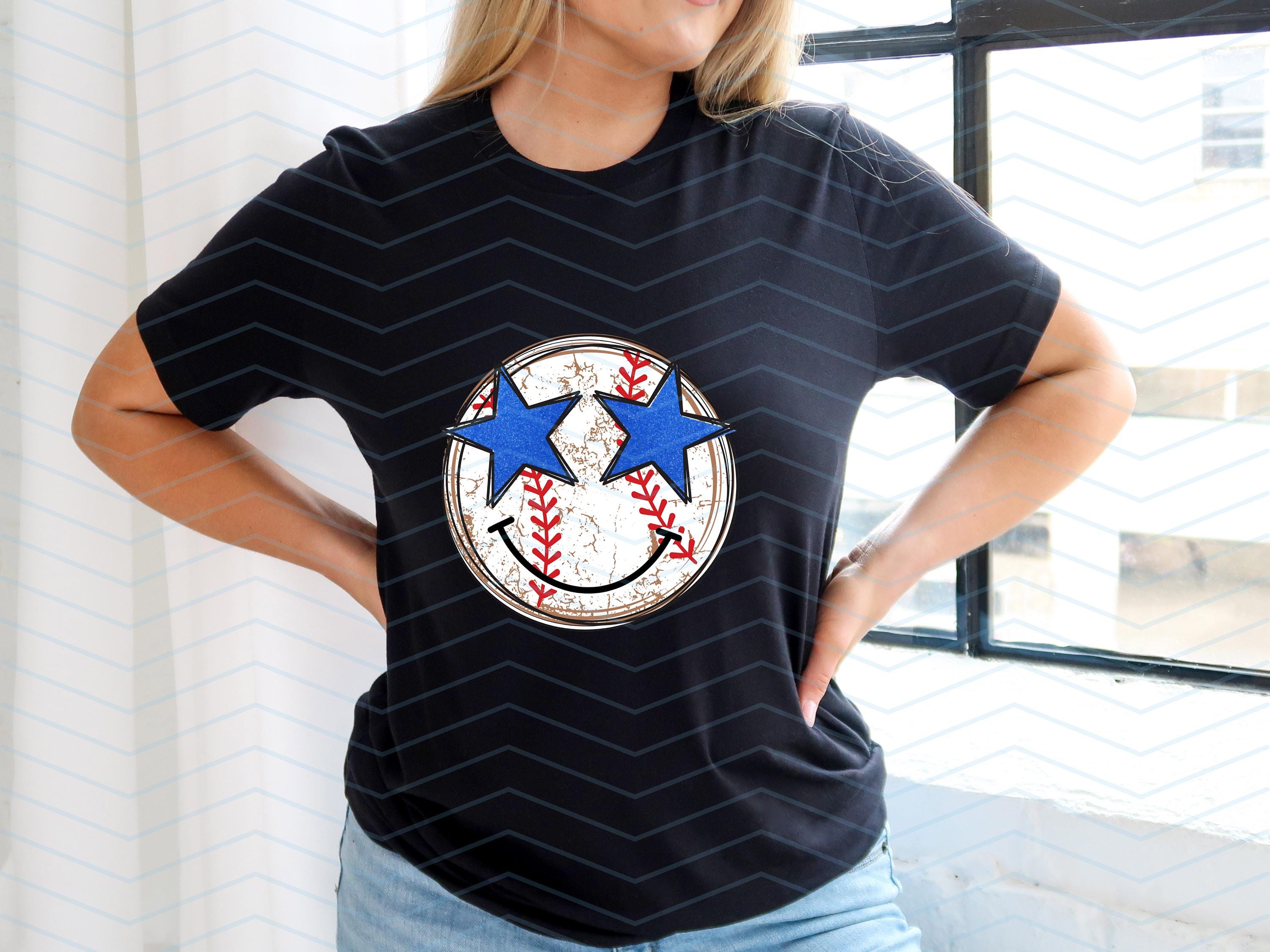 Baseball Smiley Face Glitter Stars PNG ONLY, Retro Baseball Smiley ...