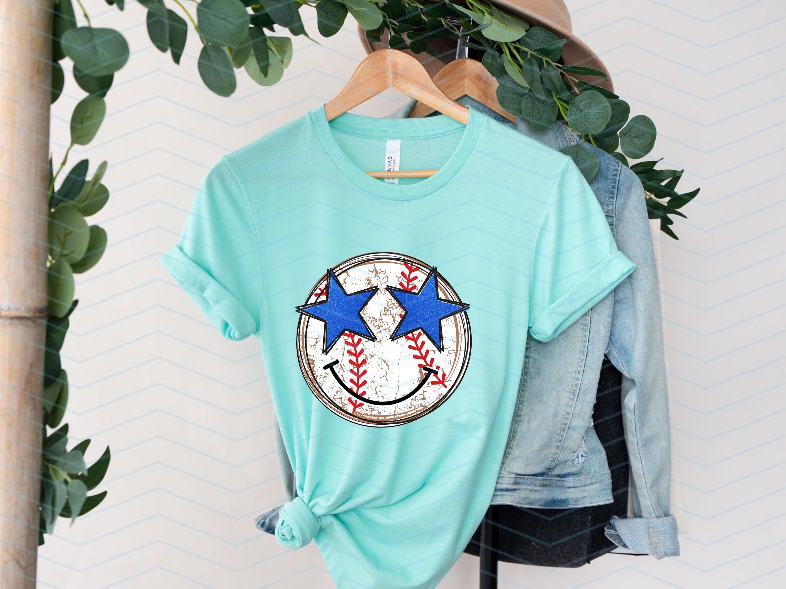 Baseball Smiley Face Glitter Stars PNG ONLY, Retro Baseball Smiley ...