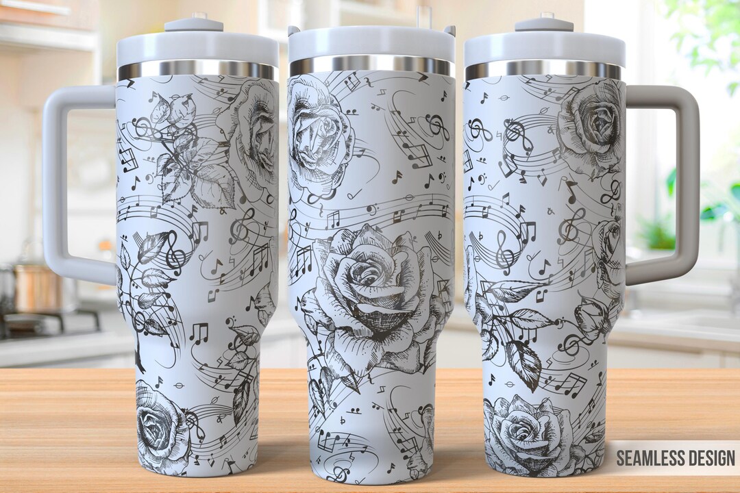 Musical Roses 40oz Tumbler Laser Engraving Wrap, Music Roses Tumbler ...