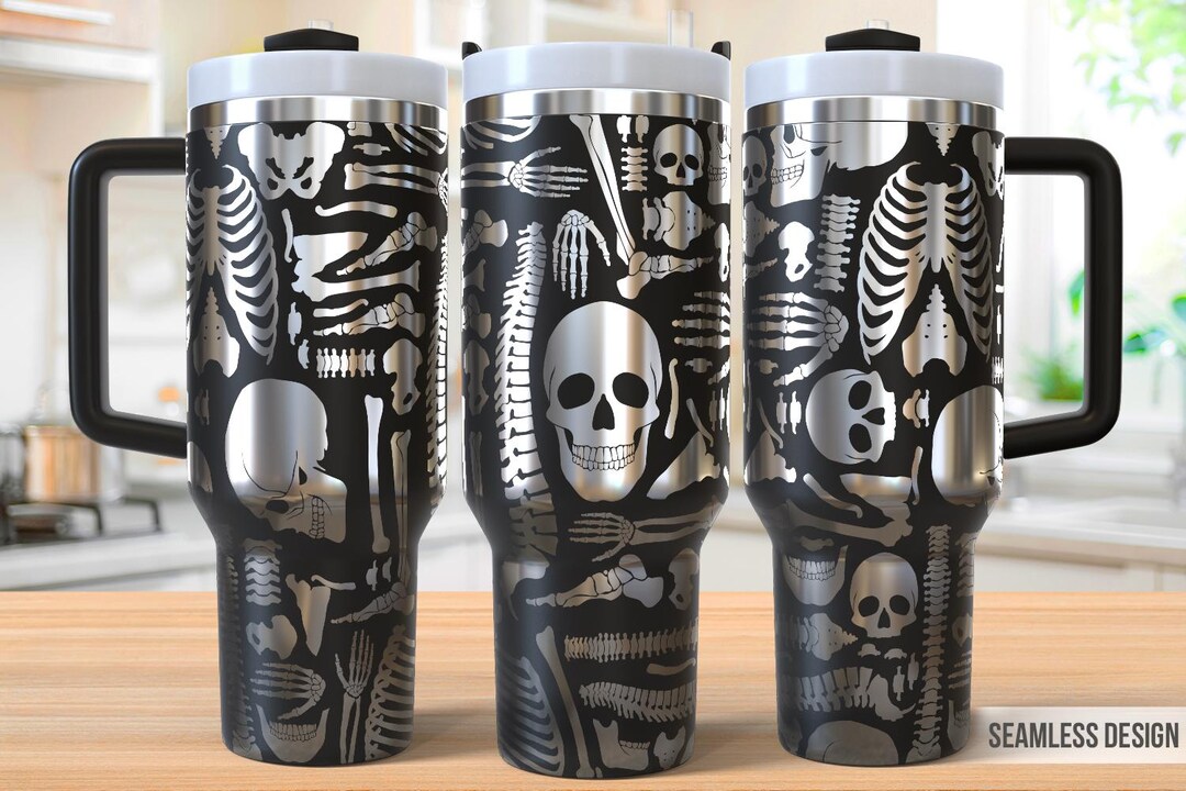 Skeleton Bones 40oz Tumbler Laser Engraving Wrap, Skull Halloween ...