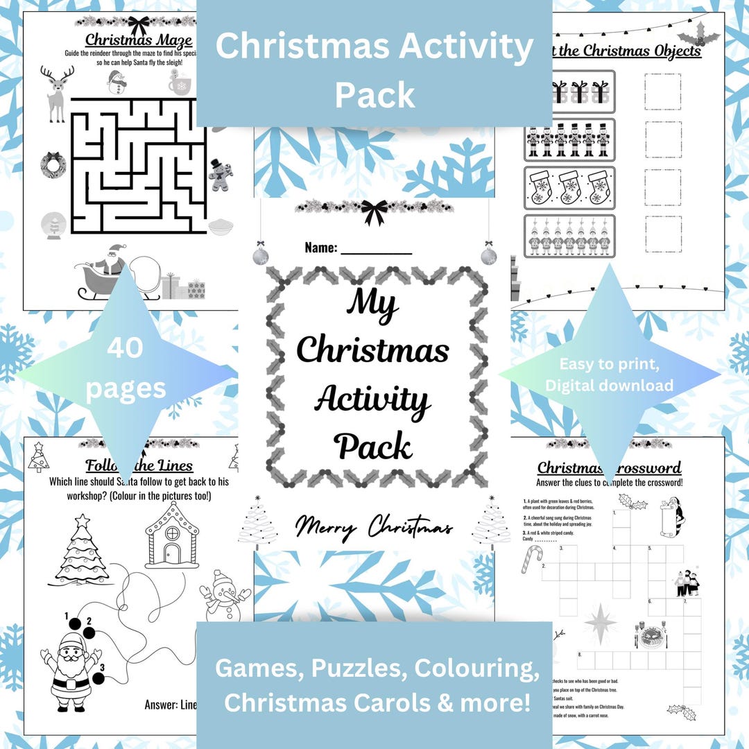 Christmas Activity Pack for Kids 40 Fun Pages Games, Puzzles, Colouring ...