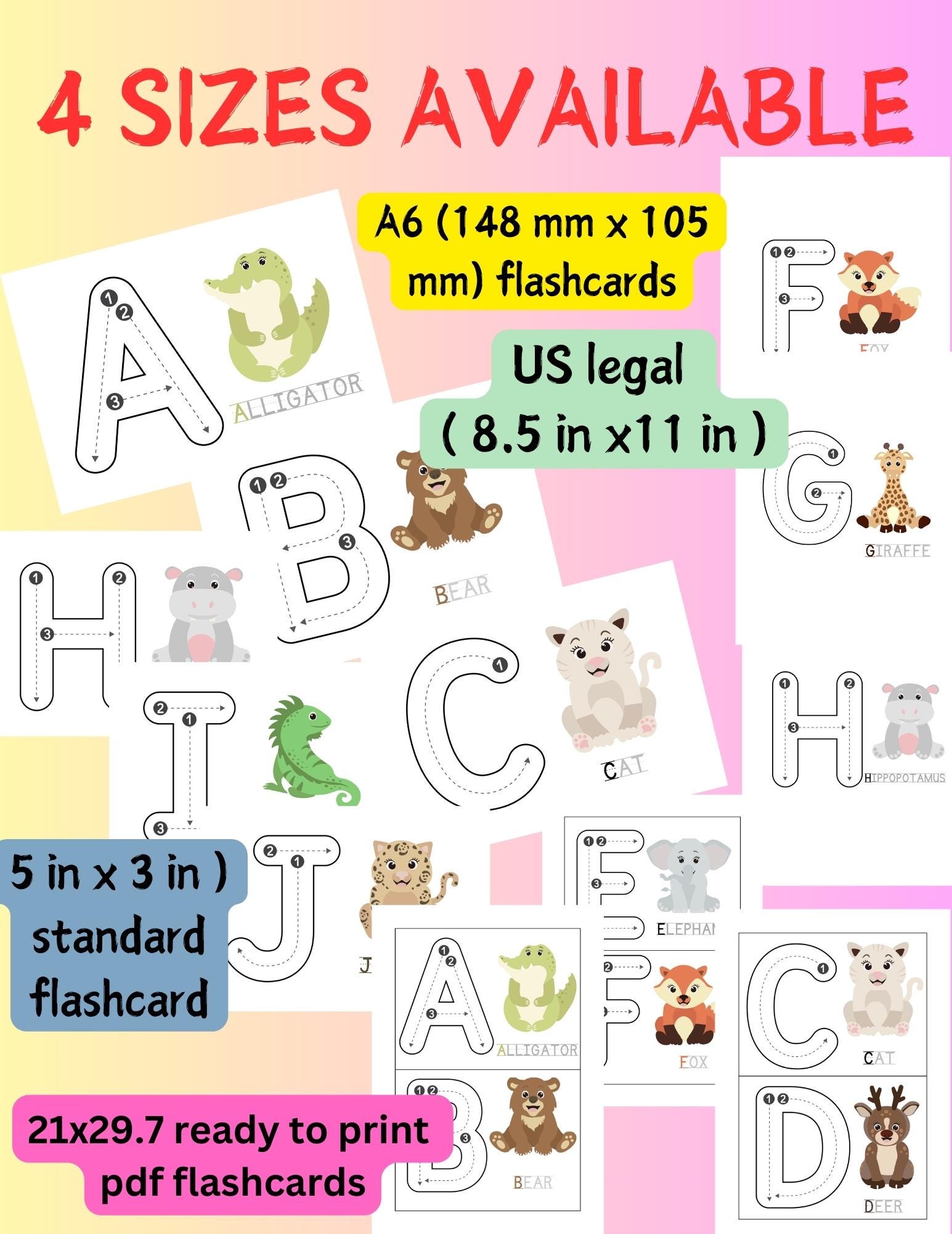 Animal Alphabet Tracing Flashcards - Educational & Fun Learning Tool ...