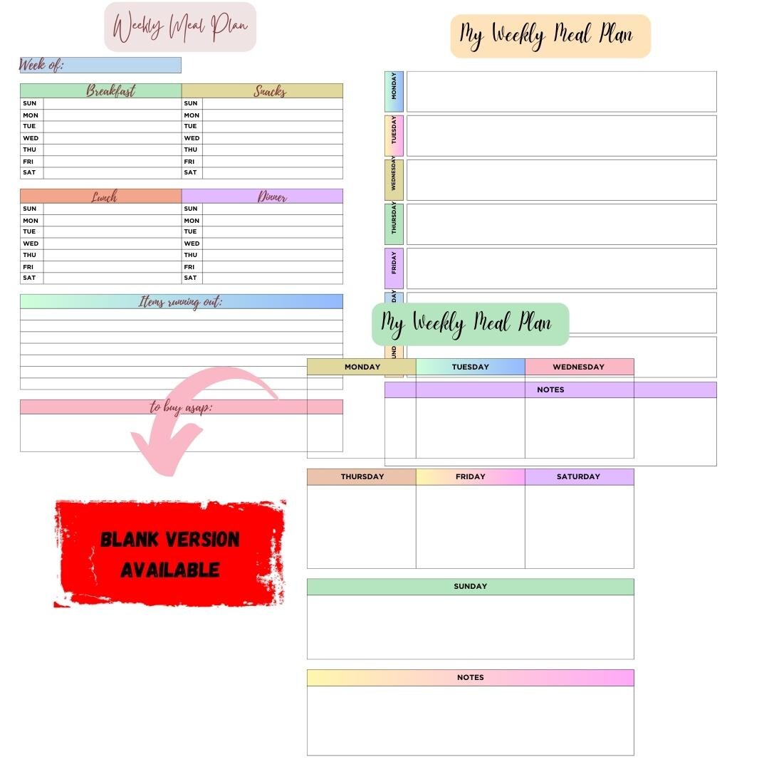 Editable Family Meal Plan With Grocery List | Monthly Weekly Templates ...