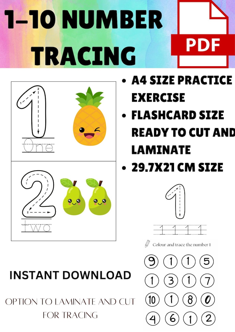 Printable Number Tracing Flashcards With Practice Exercises Reusable ...