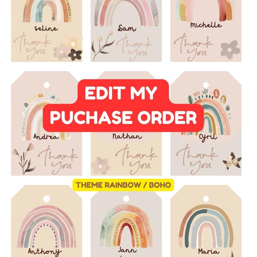 Boho Rainbow Printable Thank You Tags - Custom Digital Party Favor Tags ...