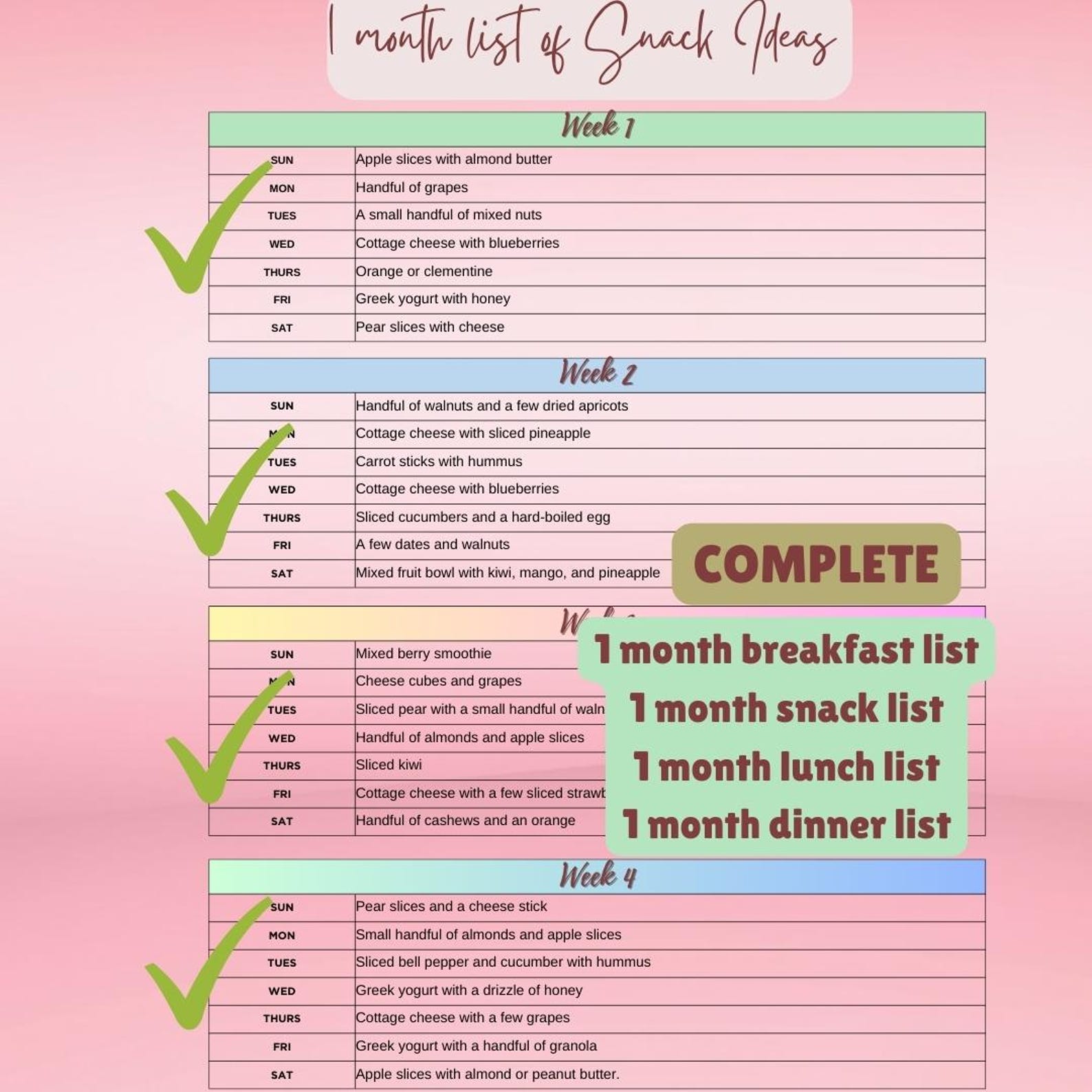 Editable Family Meal Plan With Grocery List | Monthly Weekly Templates ...