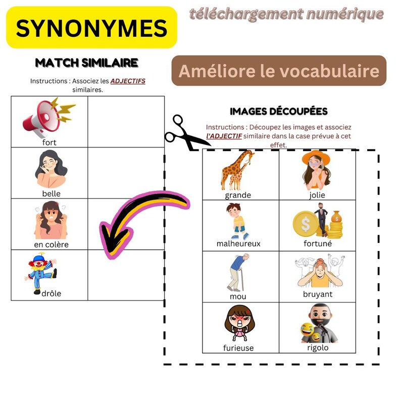 French Synonym Worksheets, Vocabulary Practice (digital Download) - Etsy