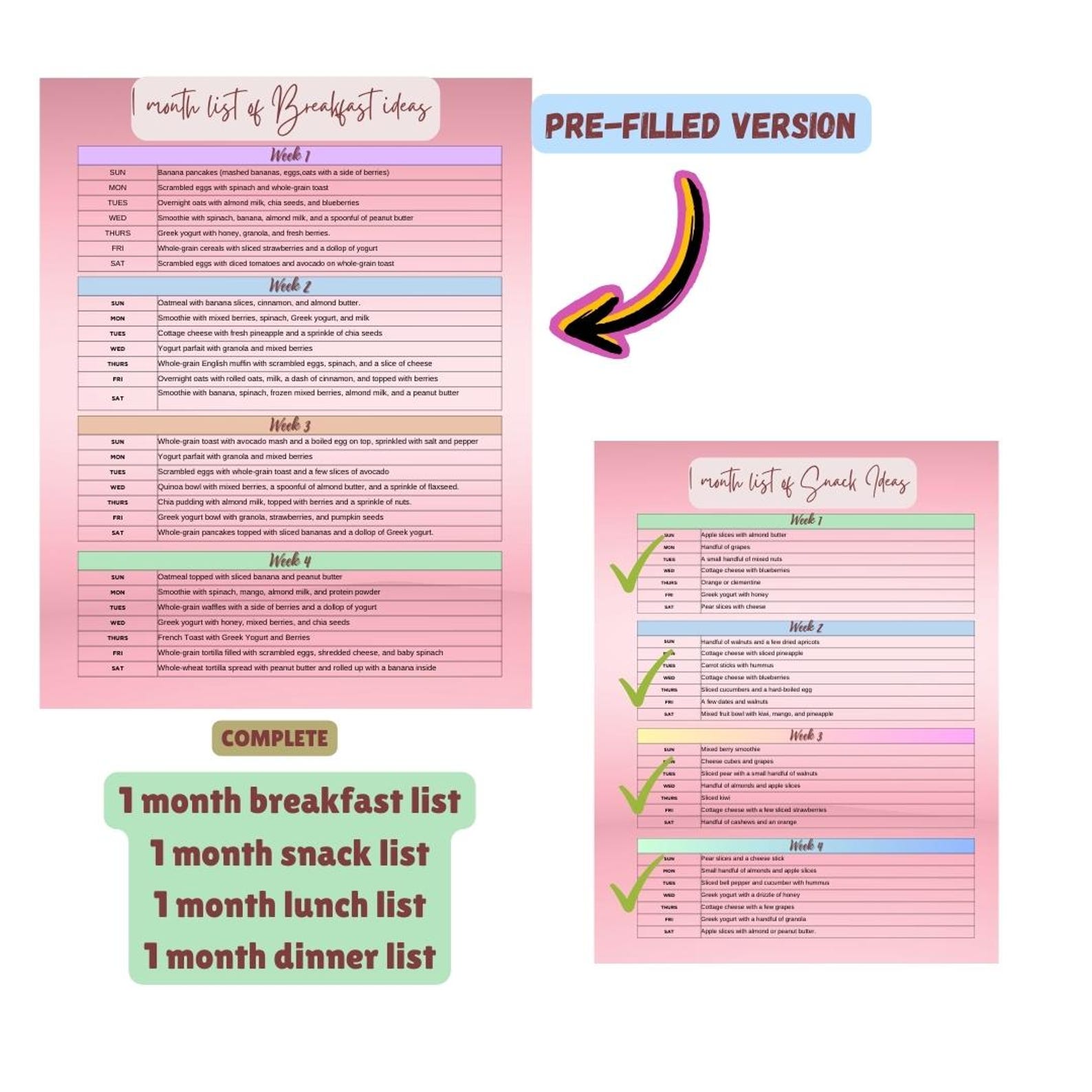 Editable Family Meal Plan With Grocery List | Monthly Weekly Templates ...