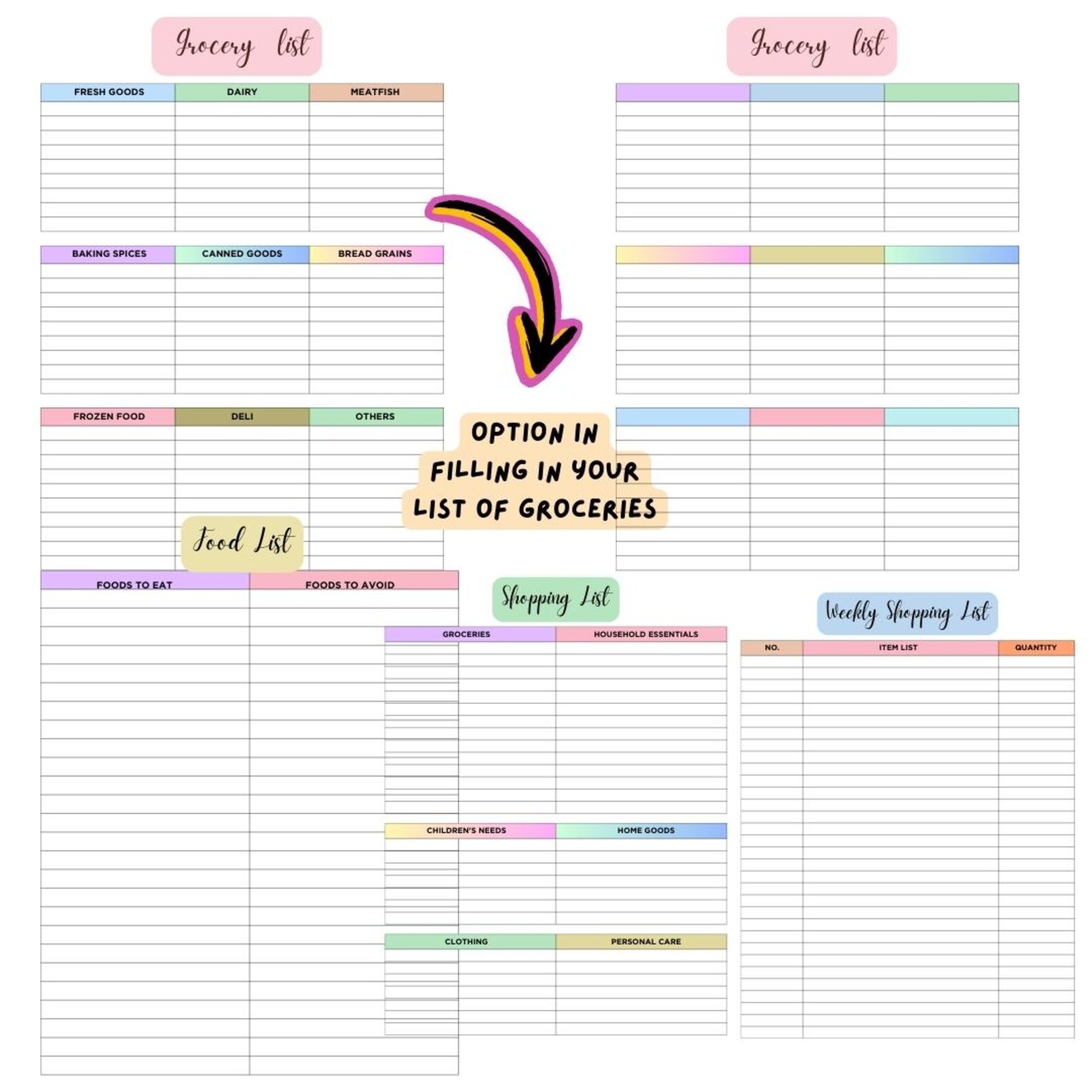 Editable Family Meal Plan With Grocery List | Monthly Weekly Templates ...