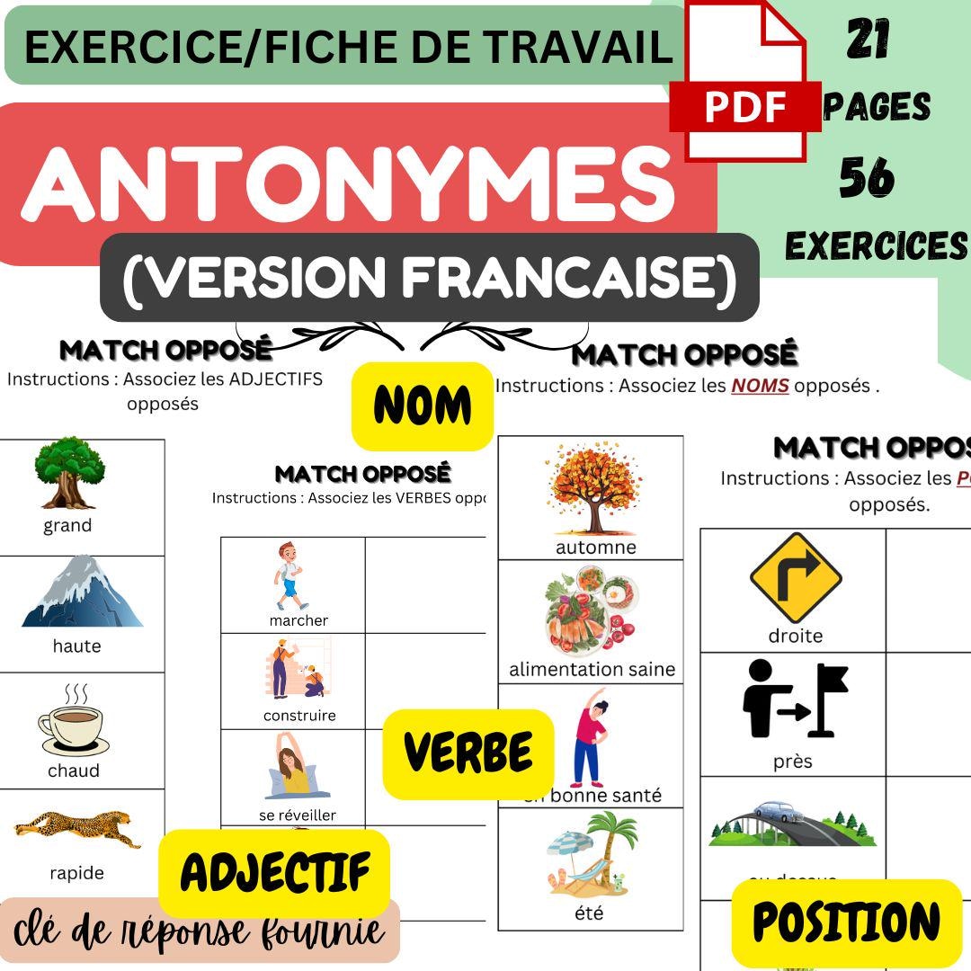 Antonym Worksheet Bundle -match Opposites, Cut and Match Activities ...