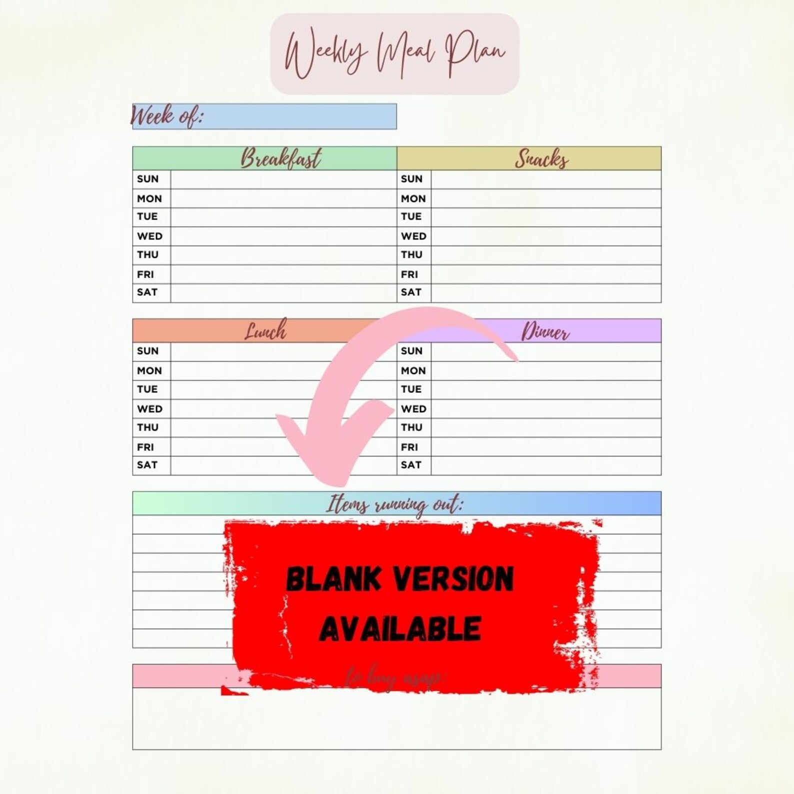 Editable Family Meal Plan With Grocery List | Monthly Weekly Templates ...