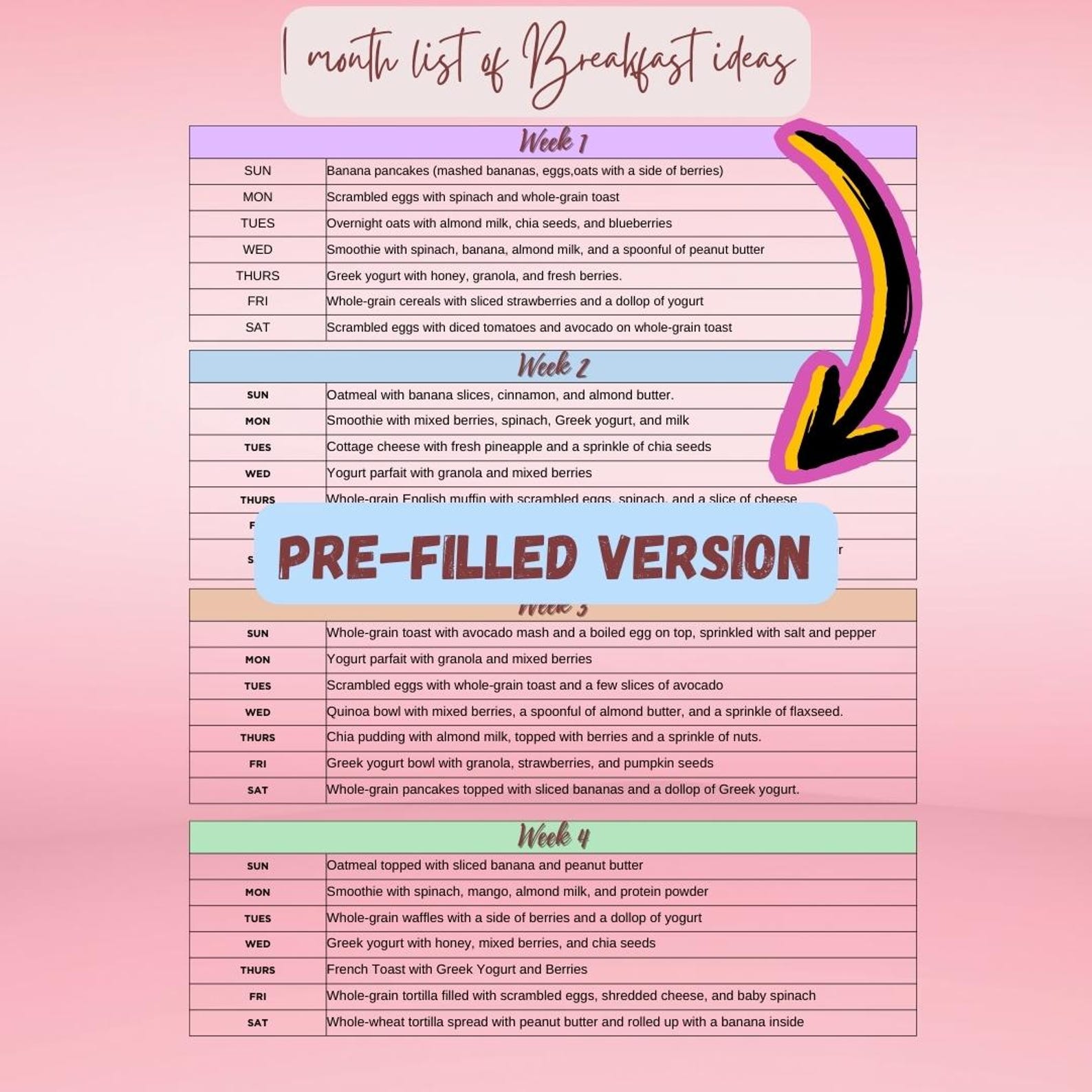 Editable Family Meal Plan With Grocery List | Monthly Weekly Templates ...