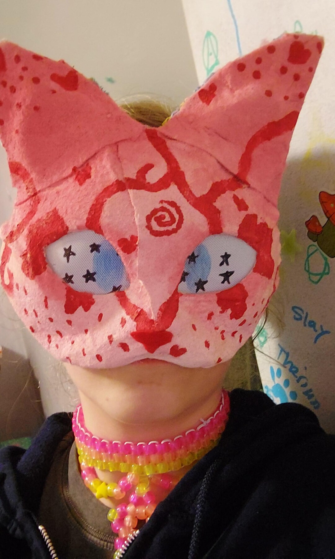 Pink Therian or Furry Cat Mask, Doodle Inspired, Fully Lined - Etsy