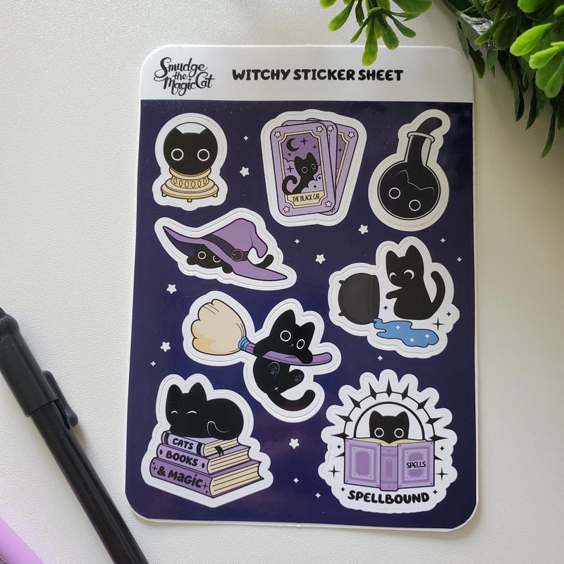 Cat Witch Hat Sticker - Etsy