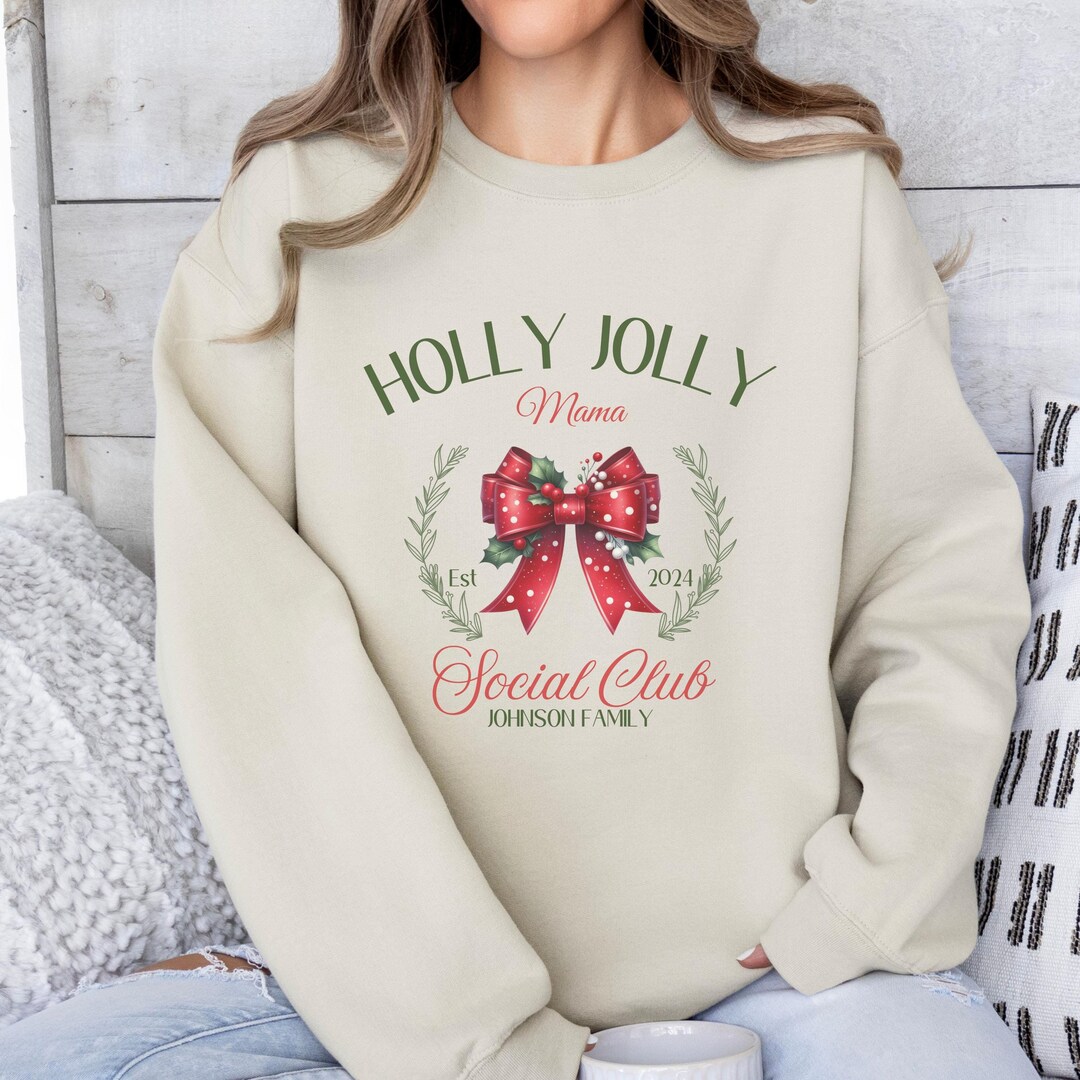 Custom Holly Jolly Social Club Sweatshirt, Personalized Christmas ...