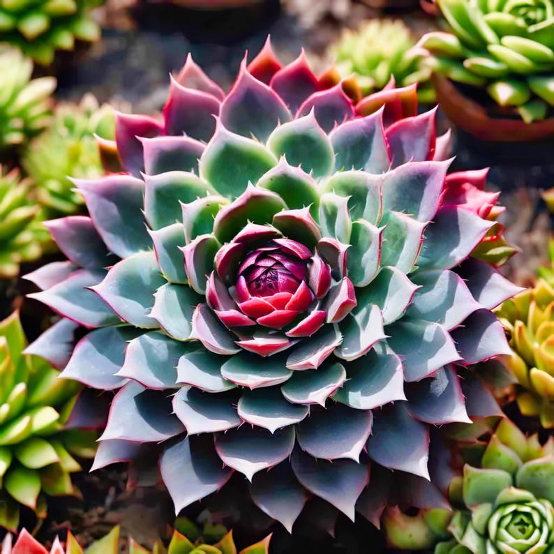 Vibrant Sempervivum Succulent Macro - Jewel Collection Botanical Art ...