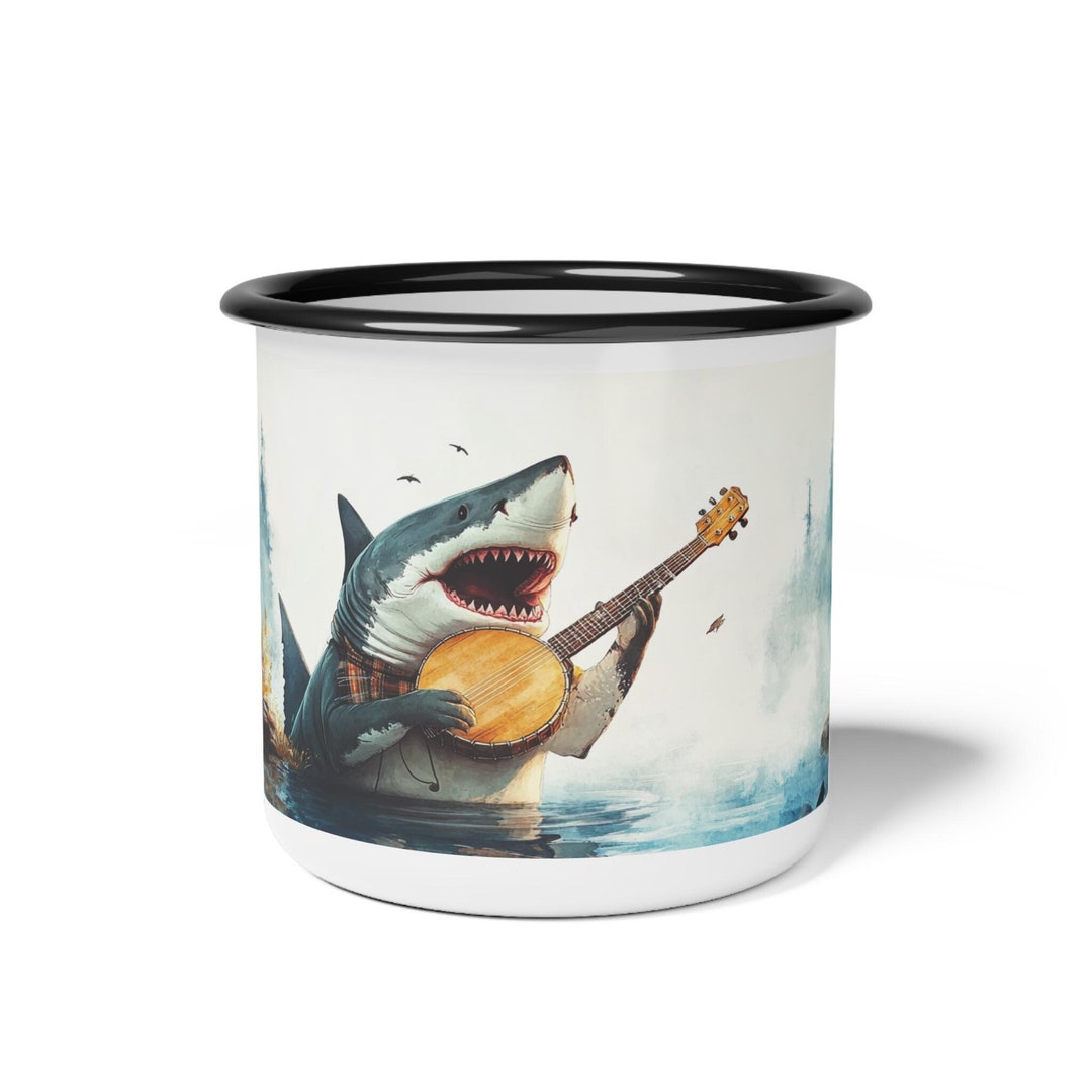 Shark Playing a Banjo Enamel Camping Mug, 12 Oz, Bpa-free, Lead Free ...