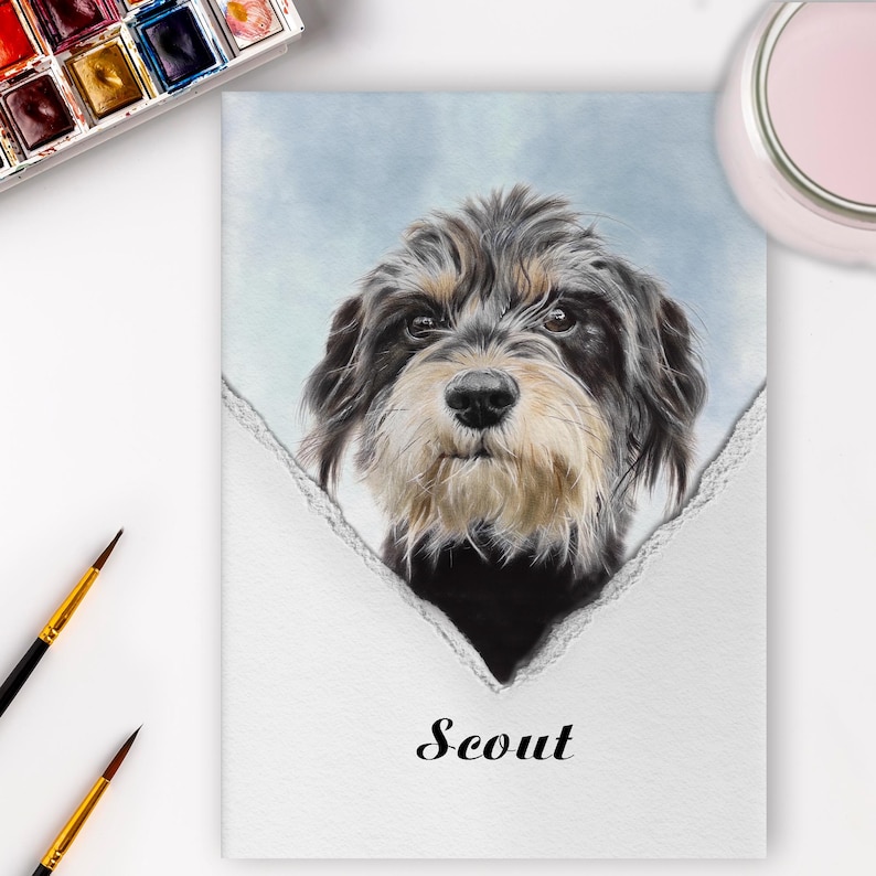 Bespoke Drawing From Dog Photo, Unique Hand Drawn Watercolor Pet ...