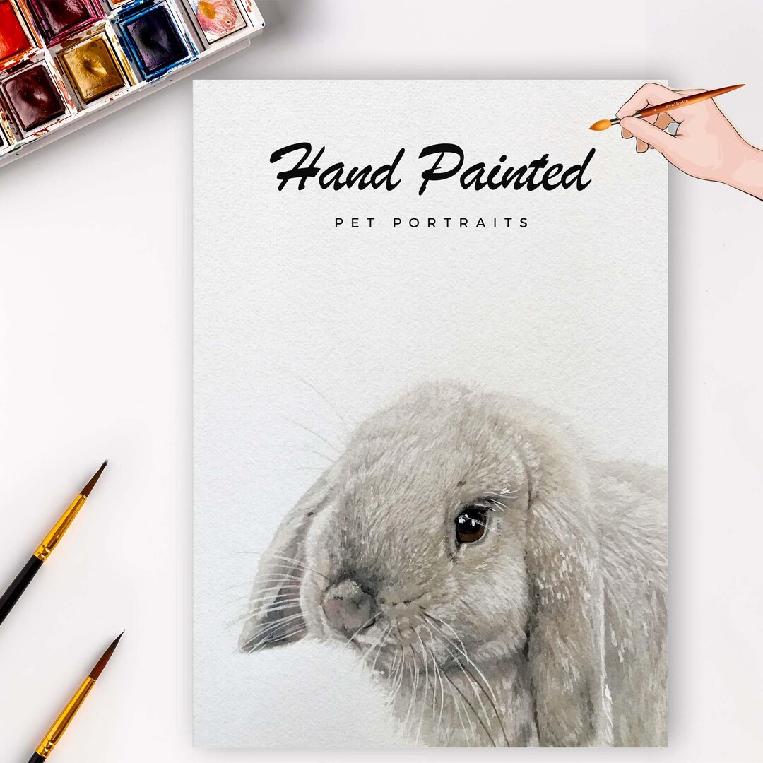 Unique Drawing From Rabbit Photo, Original Hand Painted Watercolor Pet ...