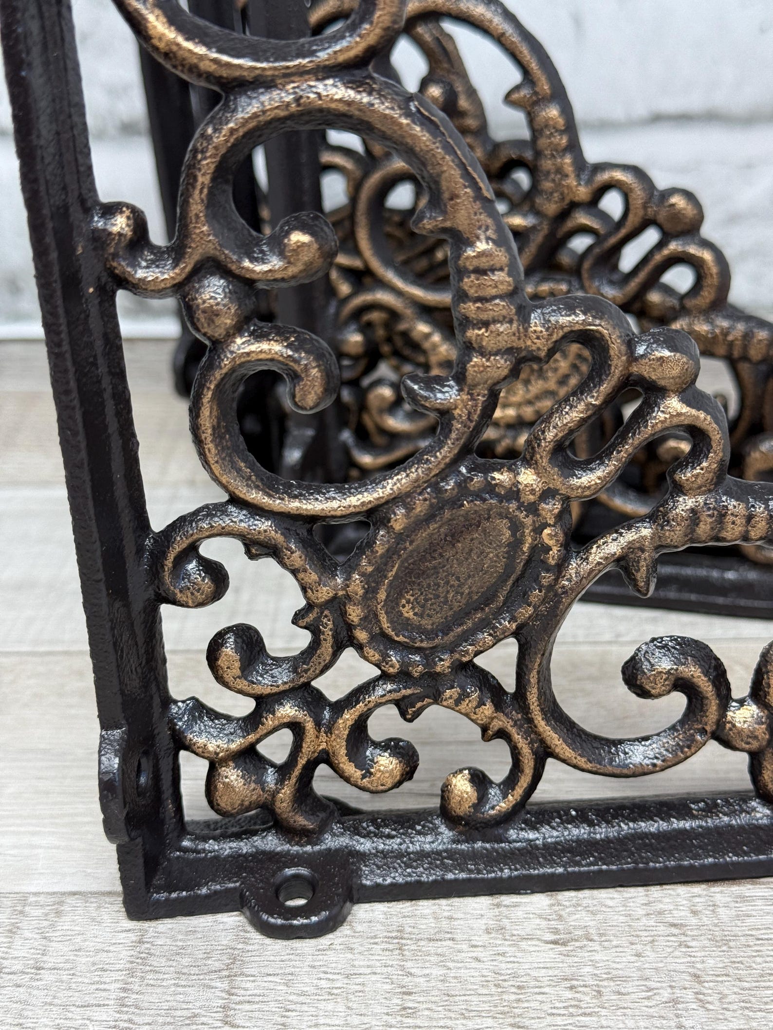 4 Hand Painted Cast Iron 8" X 8" Shelf Brackets Black W/gold Accents - Etsy