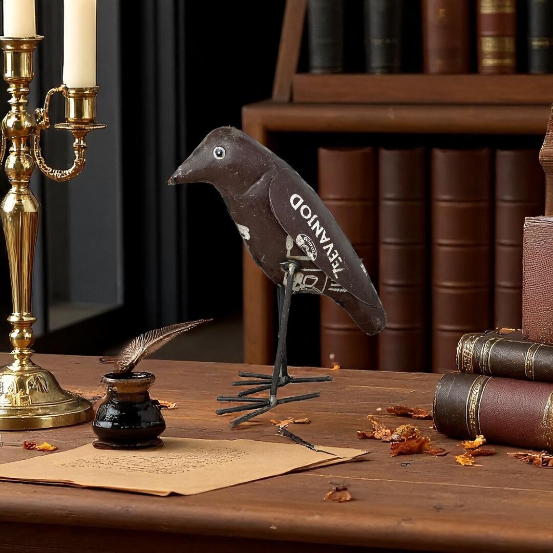 Rustic Repurposed Recycled Vintage Scrap Dark Brown Metal 10.25" Crow ...