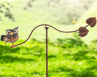 Kinetic Metal Bronze and Green Olga Owl Yard Stake Wind Spinner Rocker ...