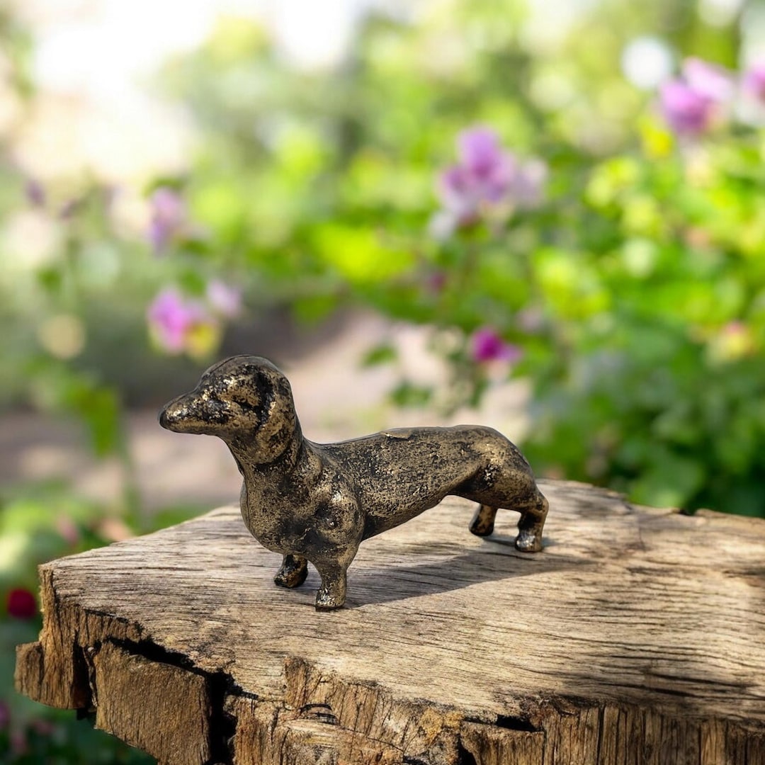 Cast Iron Mini Small Hand Painted Dark Black and Gold Dachshund Wiener ...