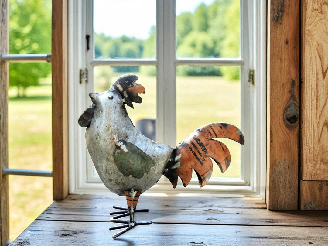 Rustic Small 8" Tall Repurposed Vintage Scrap Metal Rooster Chicken ...