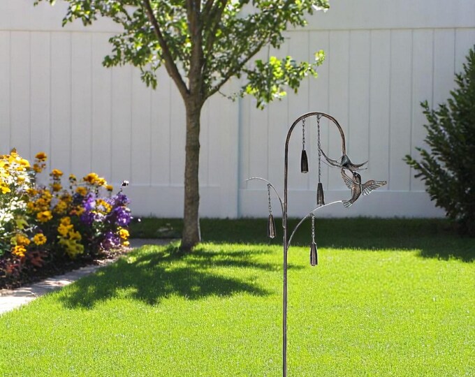 Metal 34" Distressed Black Hummingbird Design Bells Wind Chime Stake ...